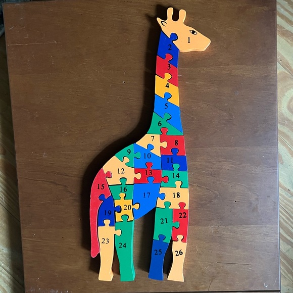 Toys | Wooden Giraffe Alphabet Number Blocks Jigsaw Puzzle 2 In 1 Abc ...